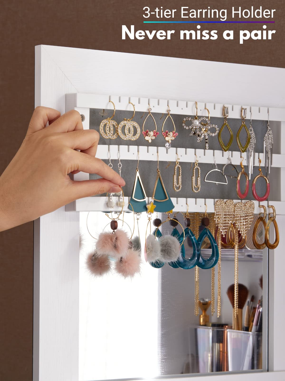 YOKUKINA LED Mirror Jewelry Armoire Wall & Door Mounted - Full length mirror jewelery cabinet w/Large Lockable Mirror Organizers and Storage