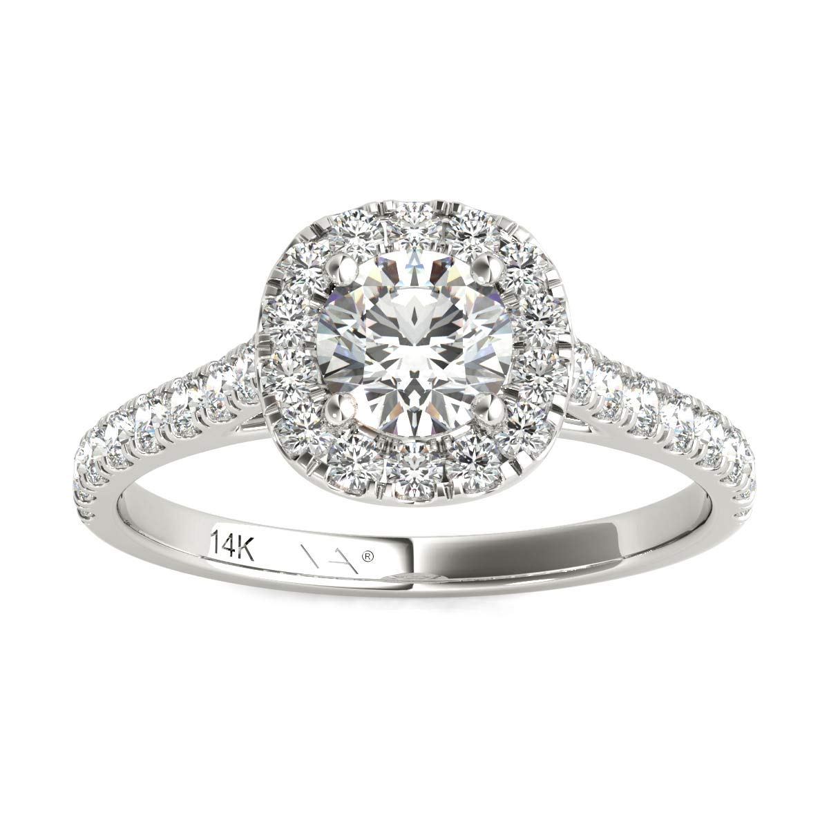 VAARYA 1.00 Ct. tw. EF/SI2-I1 AGS Certified 14K White Gold Natural Diamonds Halo Engagement Ring