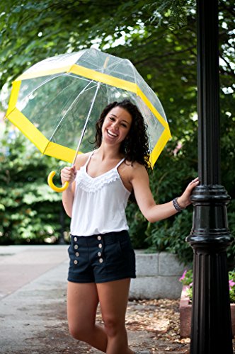 Umbrella Clear Bubble Dome, Rain, Galleria Umbrellas for Kids, Men and Woman (Yellow Trim, One Size)