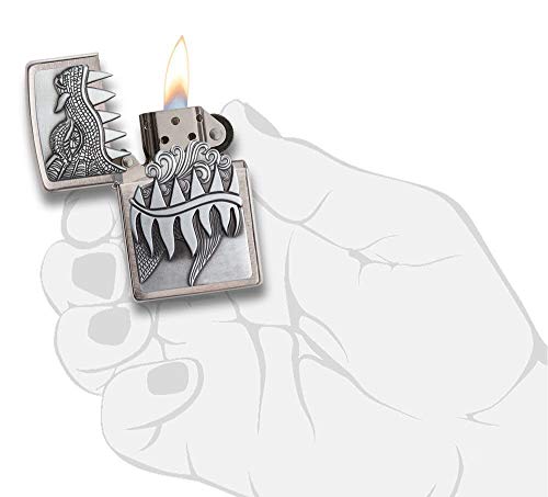 Zippo Fire Breathing Dragon Emblem Brushed Chrome Pocket Lighter, One Size