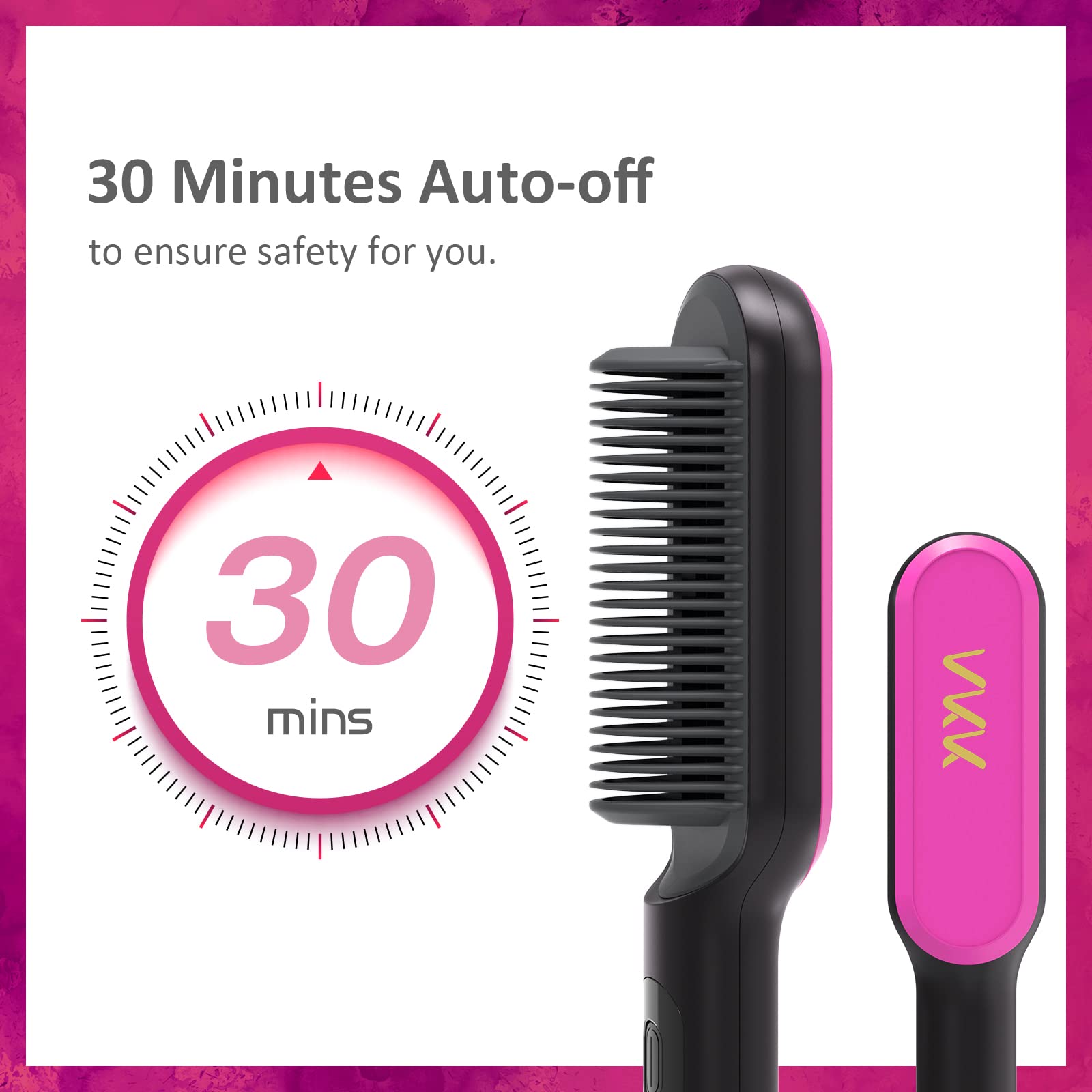 VKK Hair Straightener Brush, 25s Fast Heating Ceramic PTC Straightening Brush with LCD Screen Display,30 Minutes auto-Off 5 Levels Adjustable Temperature