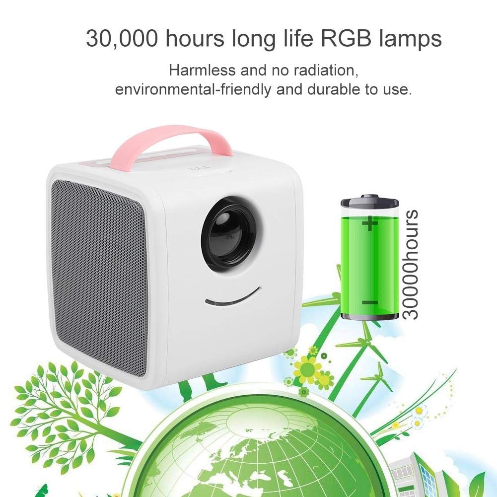 Wendry Projector,Mini LED Projector,Children Education Projector,Portable HD LED HDMI Projector,Home Theater Children's Gift,for Courtyard, Travel,Camping, etc.(Pink US)