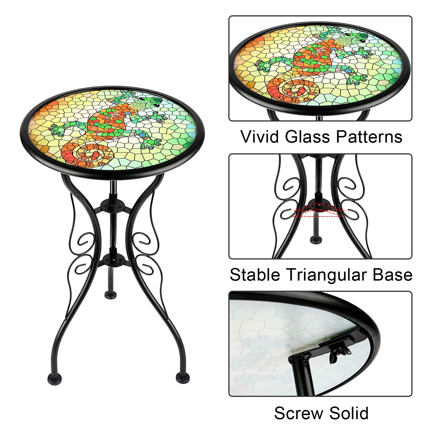 YardsBee Mosaic Patio Side Table,Small Outdoor Side Table for Patio,Plant Stand Table with 12”Ceramic Tile Top, Accent Round Side Table Outside for Yard,Balcony Garden,Balcony