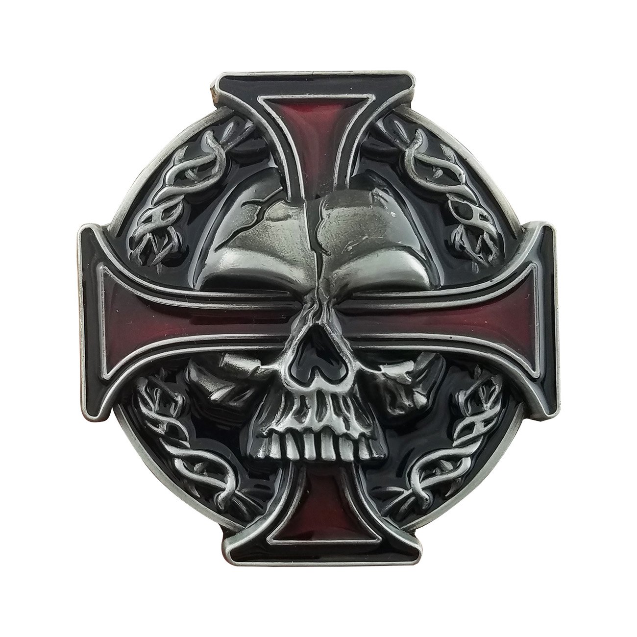 YOQUCOL QUKE Vintage Skull Skeleton Celtic Cross Belt Buckle American Western Cowboy For Men