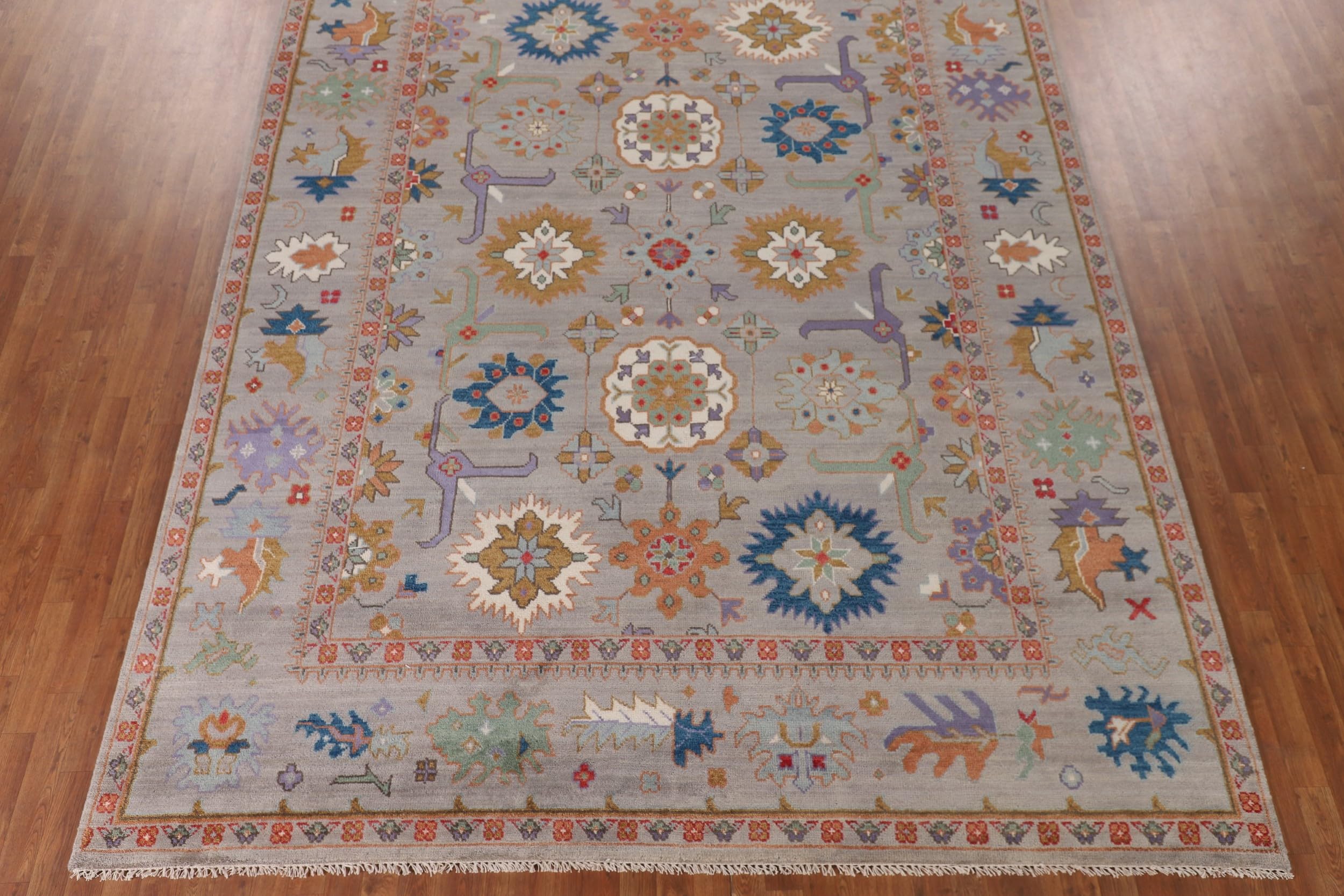 Transitional Collection 9 x 12 Oushak Area Rug, Floral/Geometric Wool Carpet for Home Décor, Living Room, Dining Room, and Bedroom