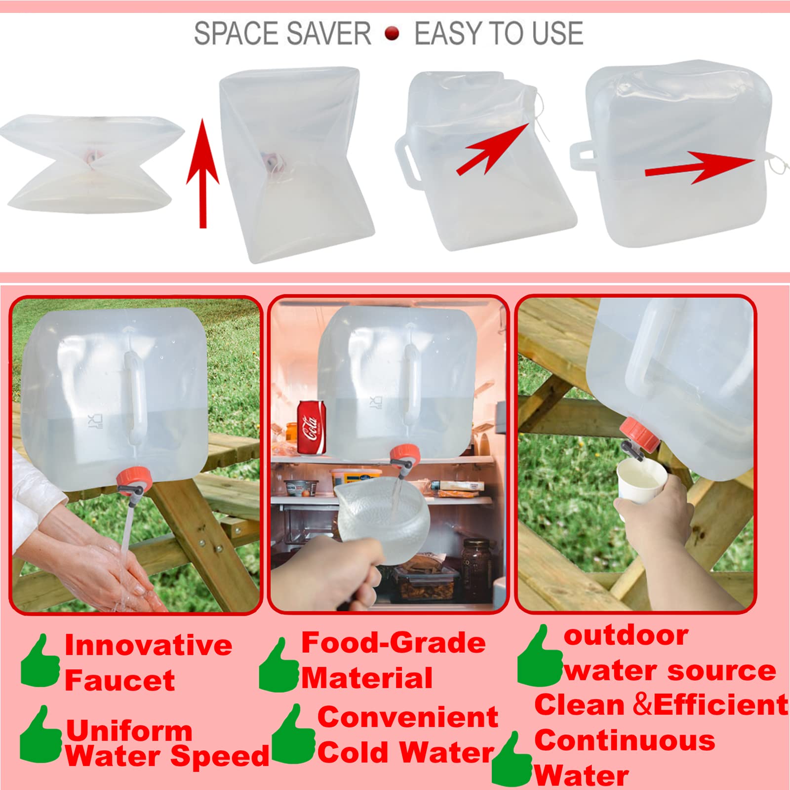WMXWAN 80gallon(300litres) Water Storage Containers, Emergency Water Storage 15pcs×5.3gallon/20l,Collapsible Water Containers, BPA Free 5Gallon Water Jug Water Tank with Spigot For Fishing, Camping.