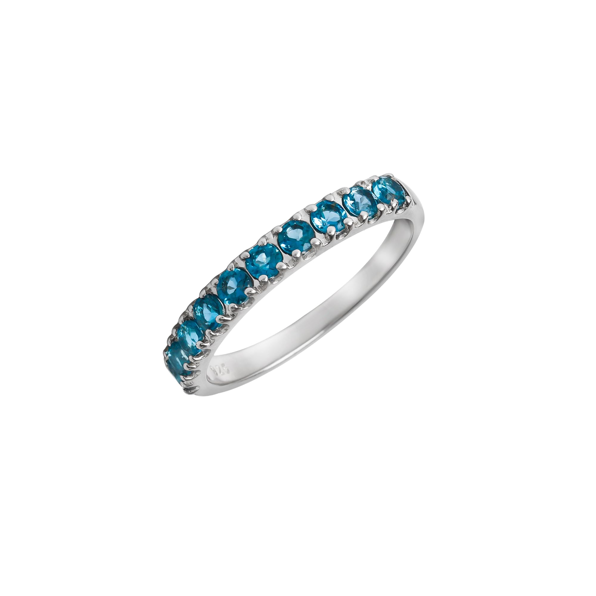 YoTreasure 0.80 Cts. London Blue Topaz Solid Sterling Silver Eternity Band Ring