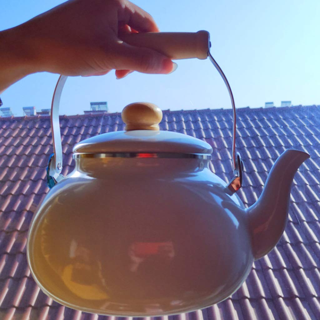 ZNZN White Gas Kettle Enamel Kettle Creative Flat Bottom Thickened Large Capacity Teapot with Anti-Scald Handle (2.5L,84.5OZ) Multifunctional Water Kettle