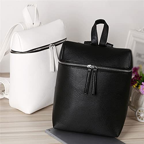 WOBBLO Backpacks Women Backpack White And Black Lady Travel PU Leather Backpacks Female Rucksack Bag (Color : Black)