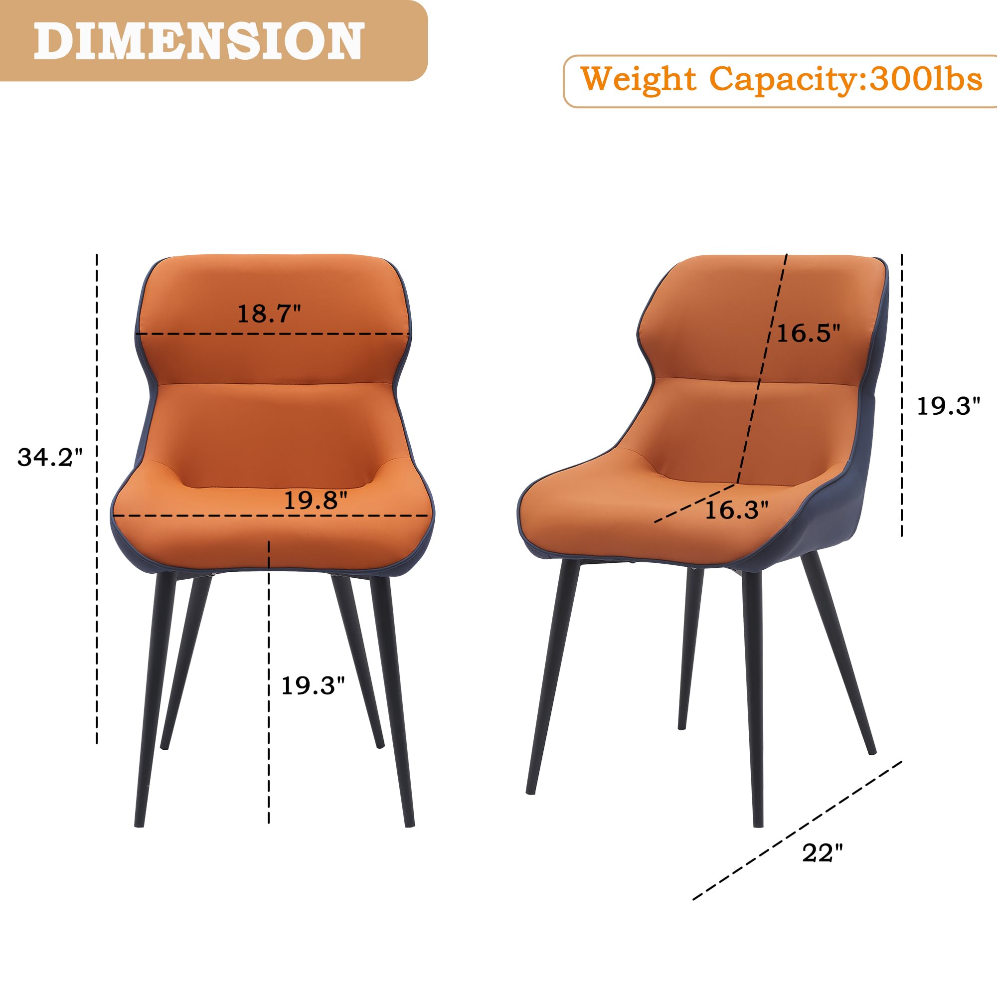 THEETHUNG Upholstered Leather Dining Room Chair Set of 4 Kitchen Chair, Armless Orange Dinner Chair