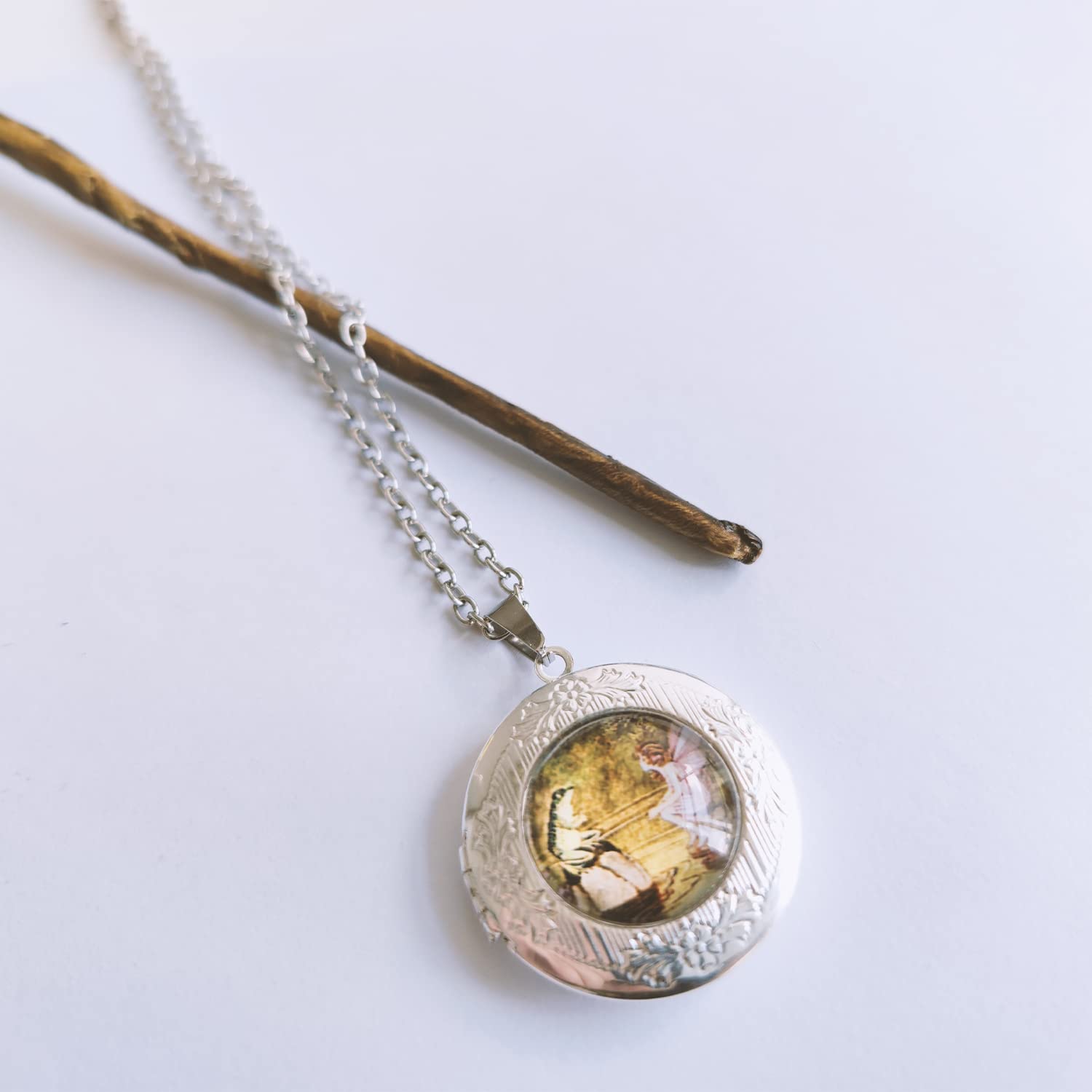 Women's Custom Locket Closure Pendant Necklace Frog and Fairy Fairy Tale Pixie Fantasy Art Included Free Silver Chain, Best Gift Set