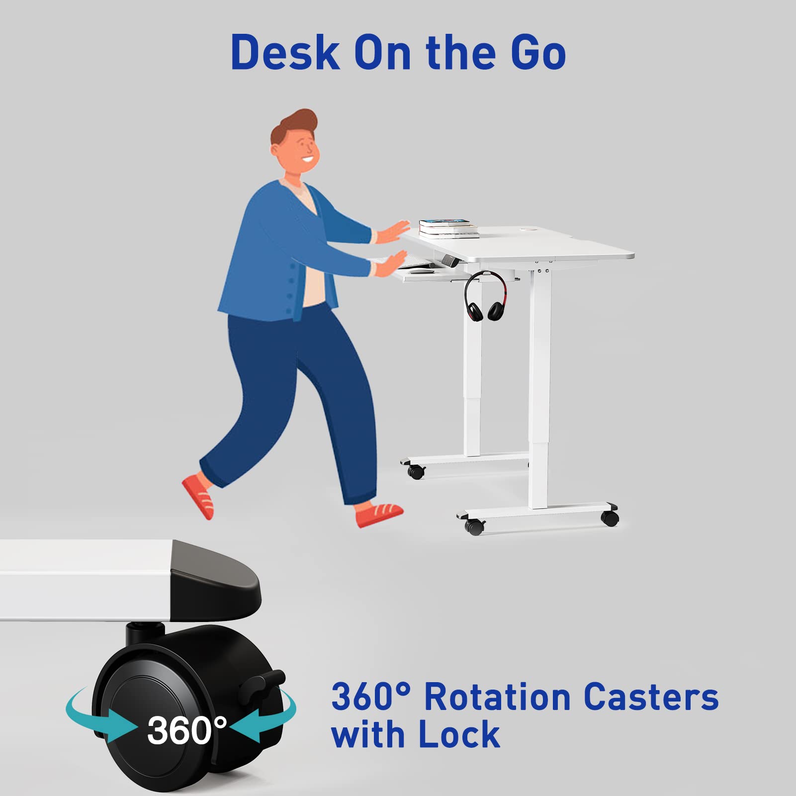 WOKA Electric Standing Desk Adjustable Height, 48 x 24 Inches Stand up Desk with Keyboard Tray, Sit Stand Desk with Memory Controller for Home Office, Motorized Desk with Splice Board, White