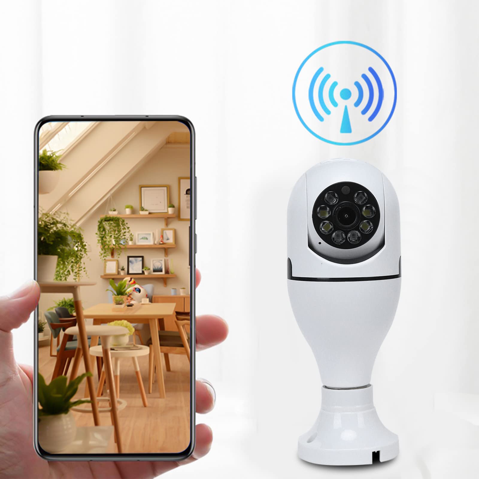 Wenini 5Ghz Wireless Lights Bulb Camera - 1080P Pan Tilt Wireless Cam 360° Panoramic IP Camera, E27 WiFi Security Cameras with LED HD Night Vision Human Motion Detection and Alarm Two-Way, White