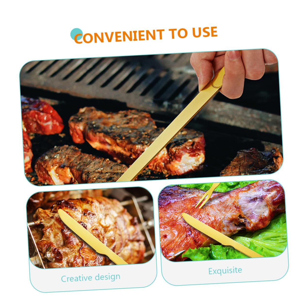 Yardwe 3 Sets Barbecue and Fork Carving Fruit Barbecue Meat Brisket BBQ Fork Meat Slicing Steak Knives Stainless Steel Meat Cleaver Outdoor
