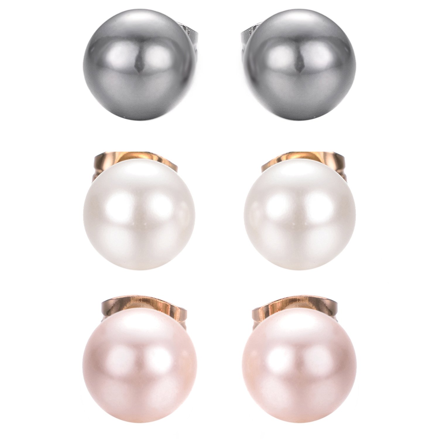 Yoursfs 3 Pairs Faux Pearl Stud Earrings Sets For Women 18K Gold Plated Elegant Small Round Pearl Stud Earring
