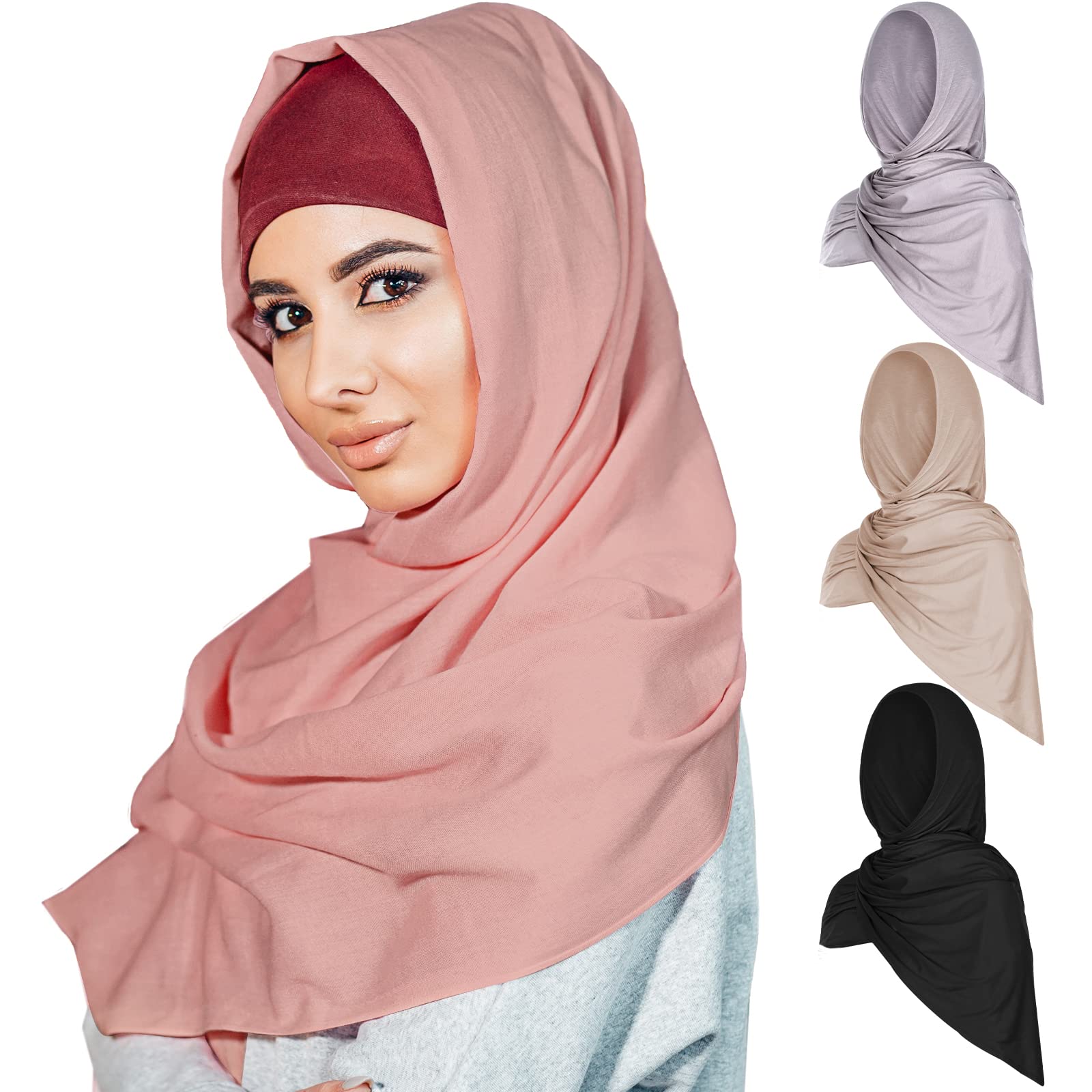 Vabean 4 Pcs Instant Hijab for Women Jersey Hijabs Pinless Islamic Muslim Head Wraps Premium Head Scarf Hijab Shawl(Fresh Color)