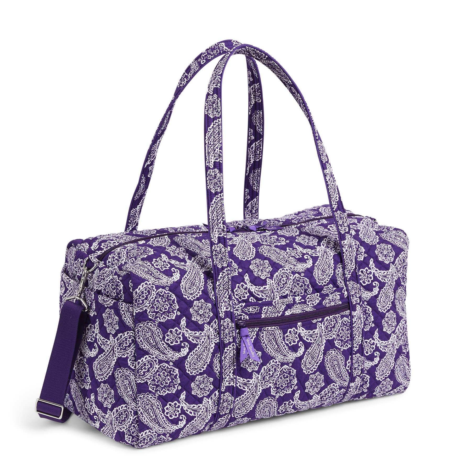 Vera Bradley Women's Cotton Collegiate Large Travel Duffle Bag (Multiple Teams Available), Louisiana State University Purple/White Bandana, One Size