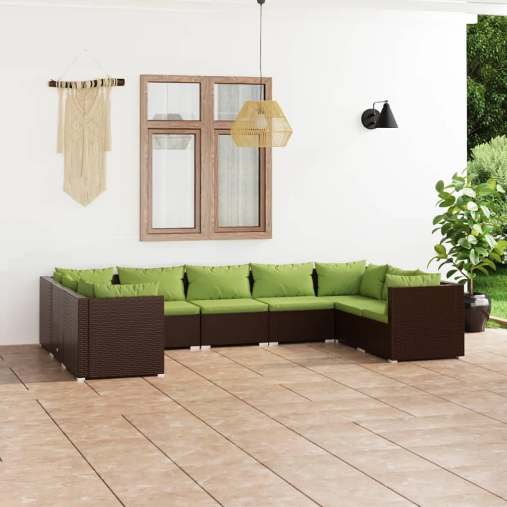 VRAXO 9 Piece Patio Lounge Set with Cushions Poly Rattan Brown,Outdoor Furniture Sets-163.77lbs-35