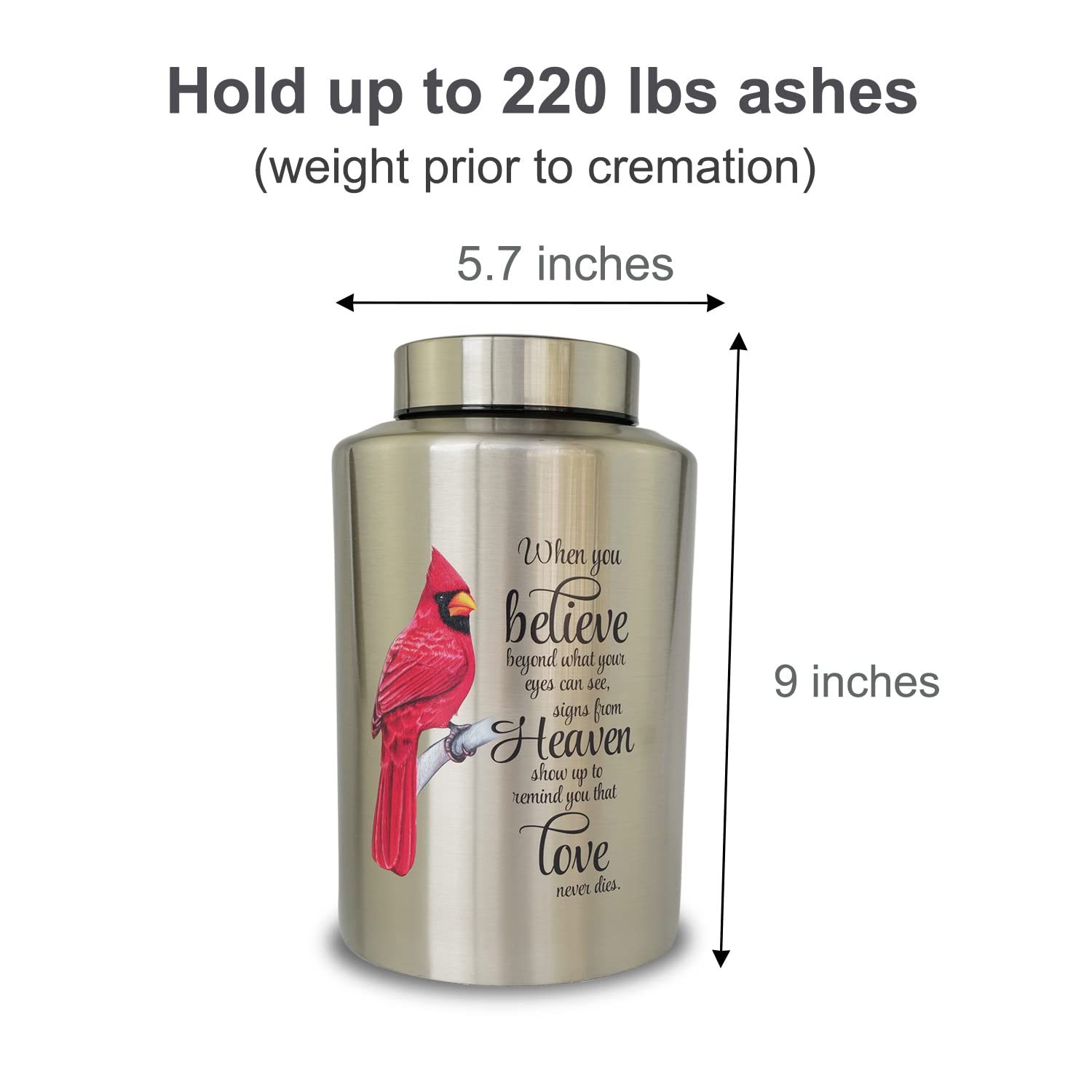 Up to 220 lbs Large Cremation Urns for Adult Human Ashes, Decorative Urn for Male Female Ashes with Velvet Bag(Cardinal)