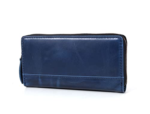 Women's RFID Blocking Large Capacity Leather Wallet Zip Around Phone Clutch Large Travel Purse Wristlet (Hickory)