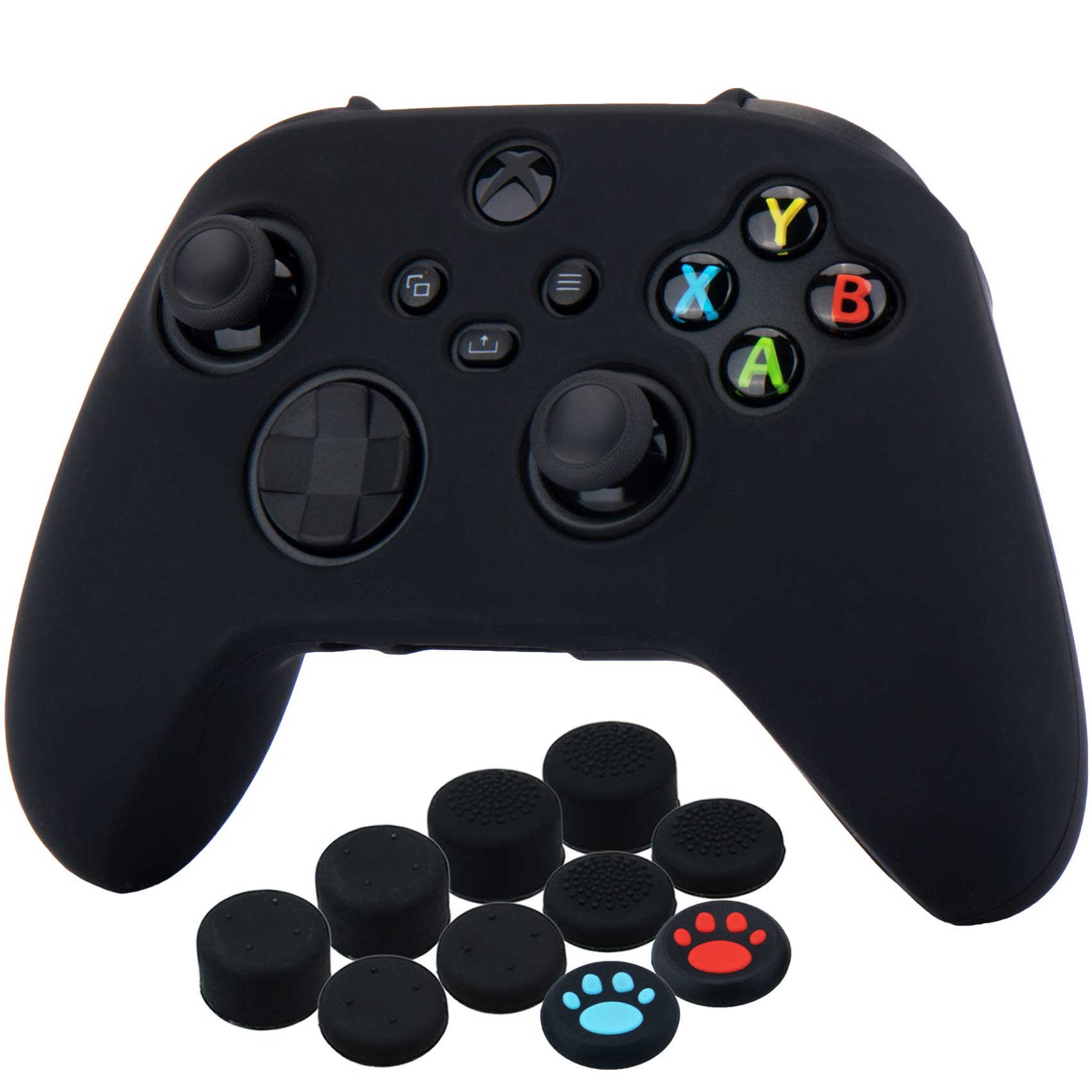 YoRHa Silicone Thickened Cover Skin Case for Xbox Series X/S Controller x 1(Black) with Thumb Grips x 10