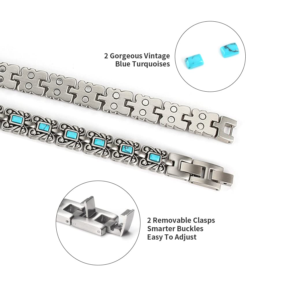 Wollet Jewelry Antique Style Blue Turquoise Magnetic Bracelets for Women