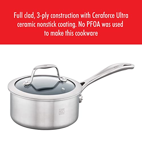 ZWILLING Spirit Ceramic Nonstick Saucepan, 1-qt, Stainless Steel
