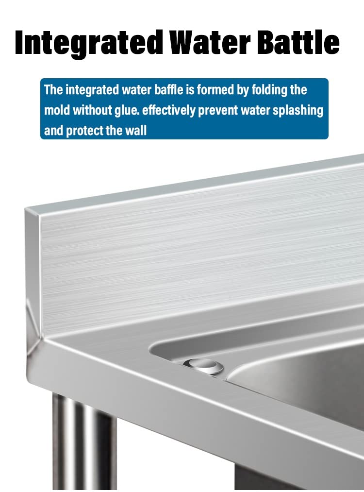 WAHHWF Freestanding Kitchen Sink for Home, Simple Stainless Steel Utility Sink with Stand for Garage, Restaurant, Kitchen, Laundry, Outdoor Sink