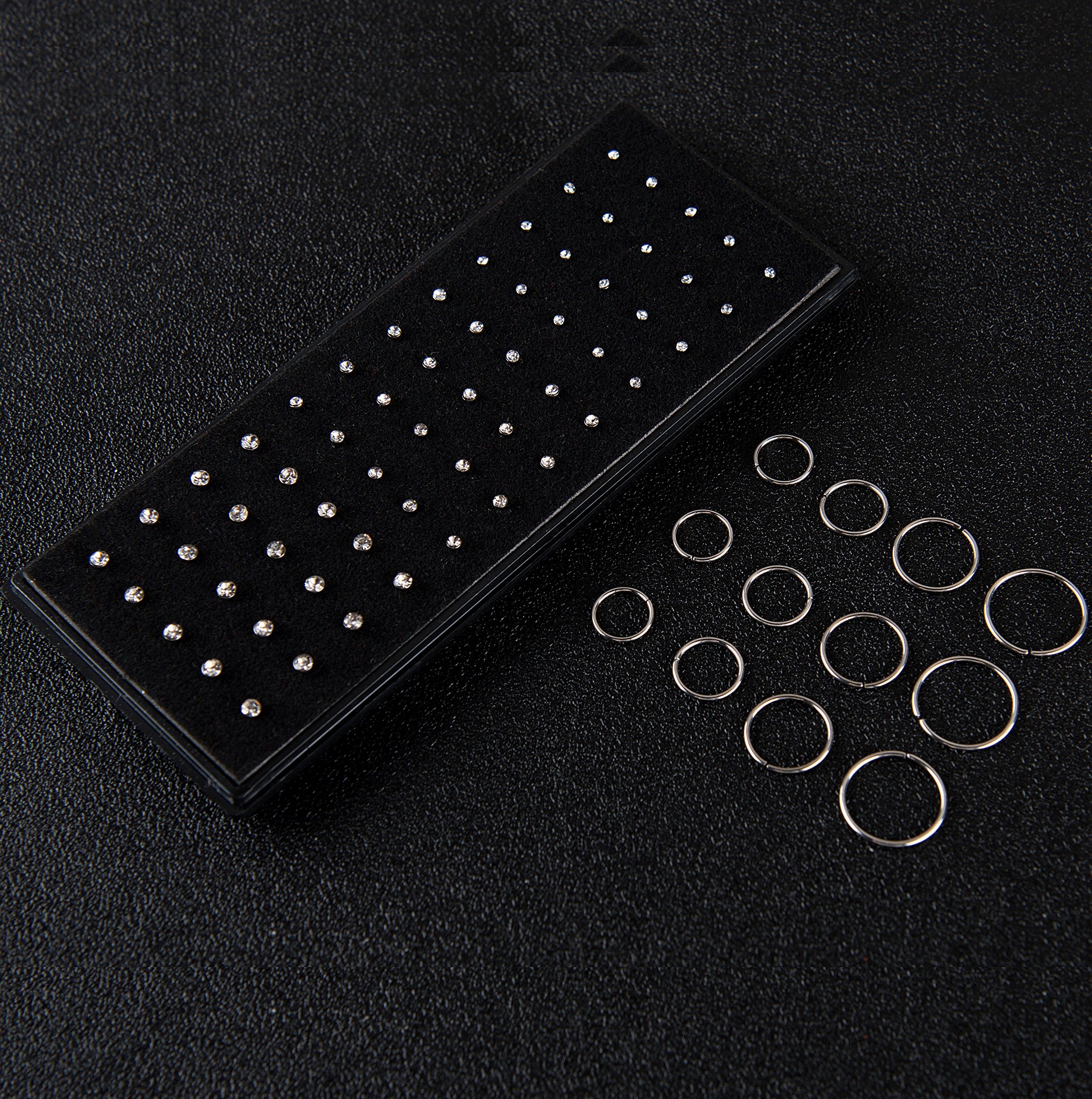 YOVORO 22G 72PCS 316L Stainless Steel Nose Studs Rings Cartilage Hoop Ear Piercing Body Jewelry 1.5MM 2MM 2.5MM W