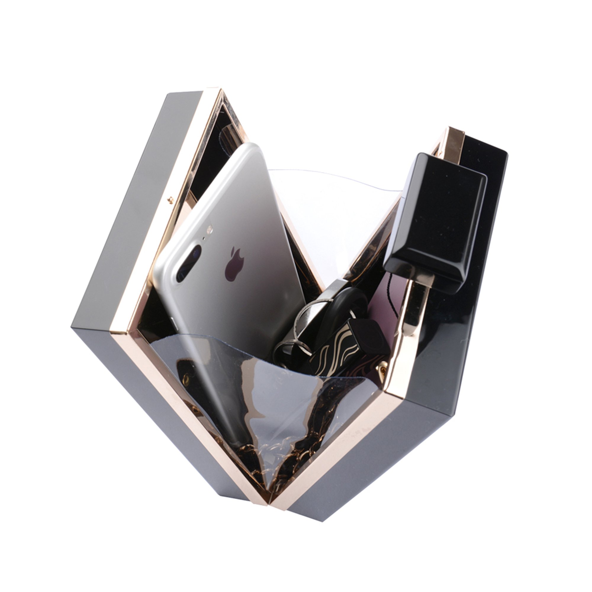 Women Acrylic Black Paris Perfume Shape Evening Bags Purses Clutch Vintage Banquet Handbag
