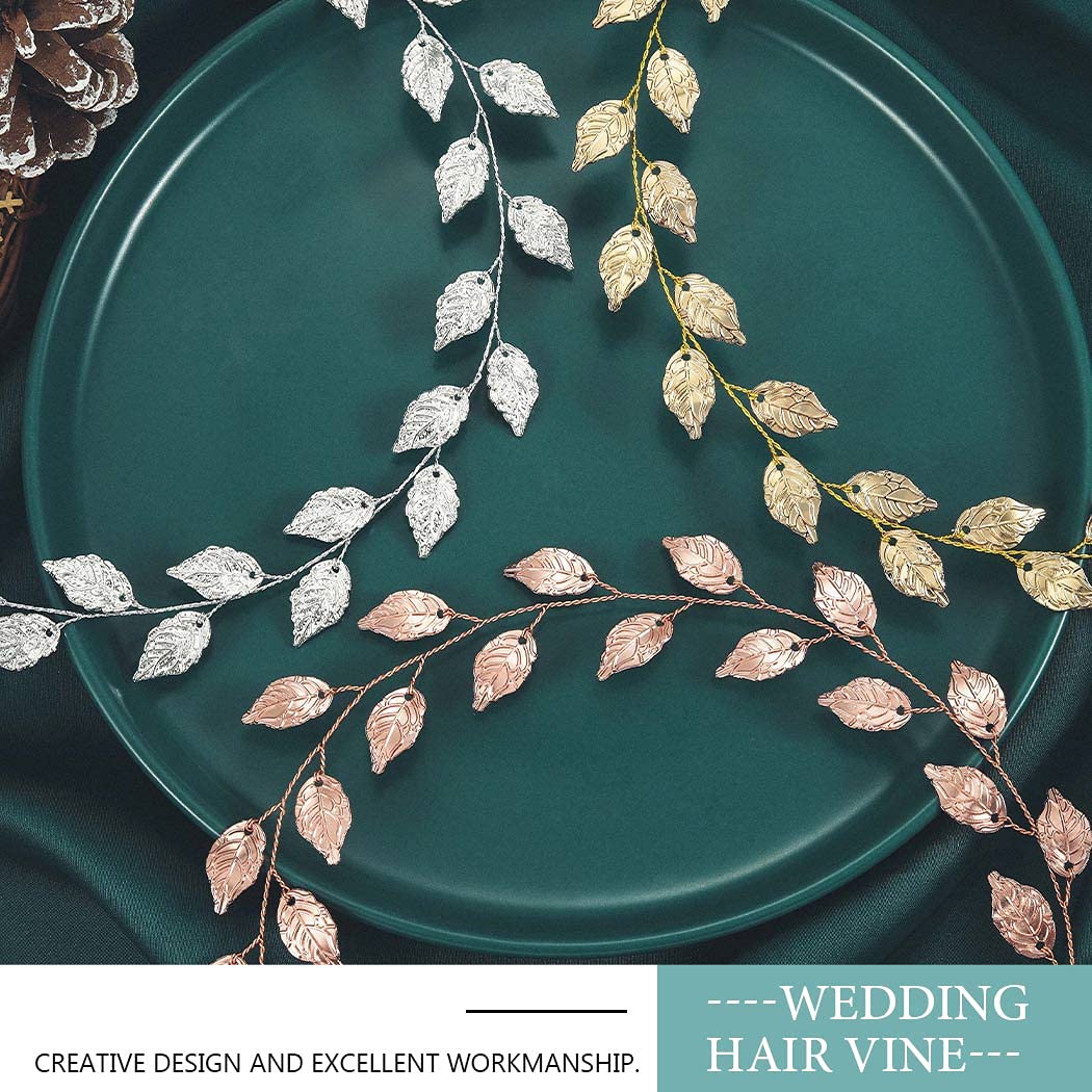 Yean Wedding Headband Gold Leaf Bridal Headpieces for Bridesmaid and Flowergirls (15.7 Inches) (Gold)