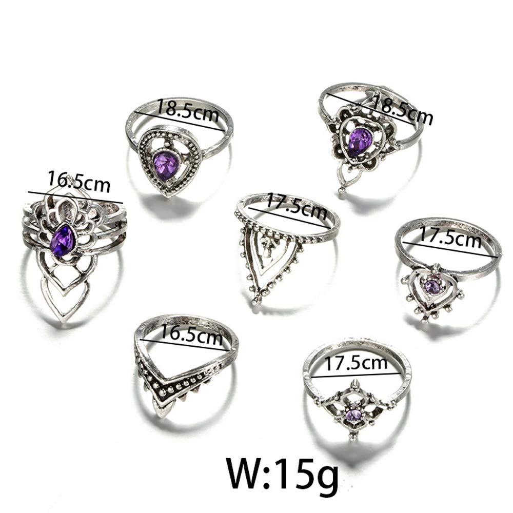 YERTTER Boho Gem Stacking Rings Set Gemstone Joint Knuckle Ring Set Vintage Mid Rings for Women and Girls (7pcs Purple)