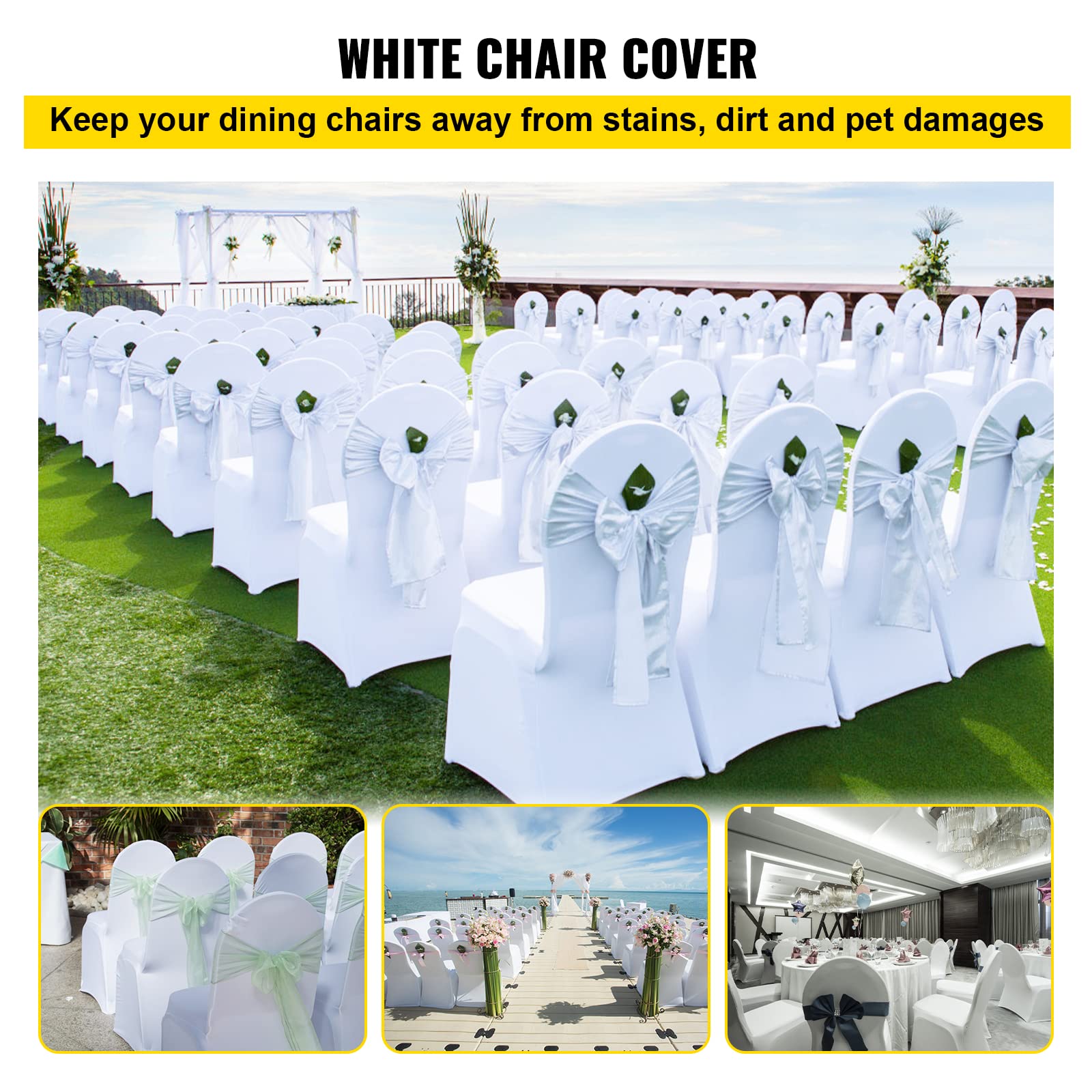 VEVOR 100 Pcs White Chair Covers Polyester Spandex Chair Cover Stretch Slipcovers for Wedding Party Dining Banquet Chair Decoration Covers