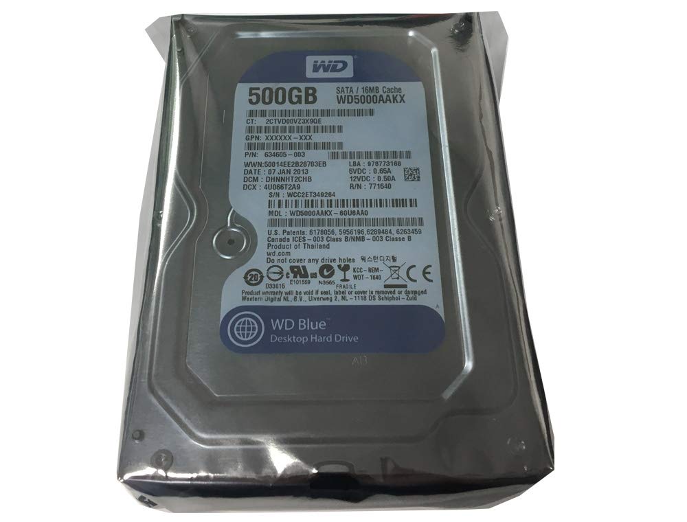 Western Digital 500GB SATA 3.5 Hard Drive - WD5000AAKX-60U6AA0 (Renewed)