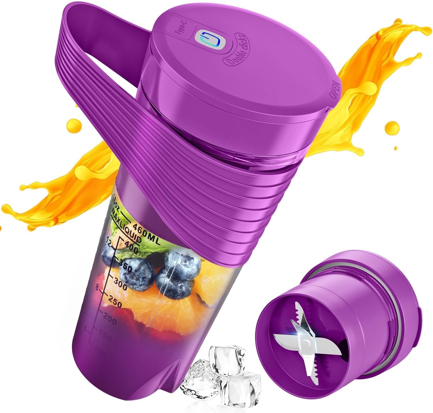 Xibonol Portable Blender, Blender for Shakes and Smoothies, 16 Oz Rechargeable Type-C Personal Blender, Mini Blender with Ultra Sharp Four Blades (Purple)