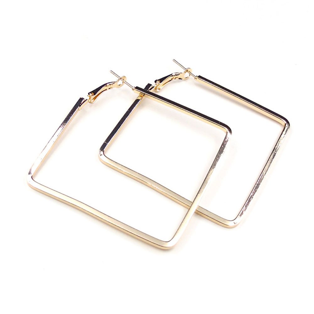 Yukhins Women Girls Stainless Steel Hoop Geometric Square Hook Simple Fashion Earrings(SquareGold)