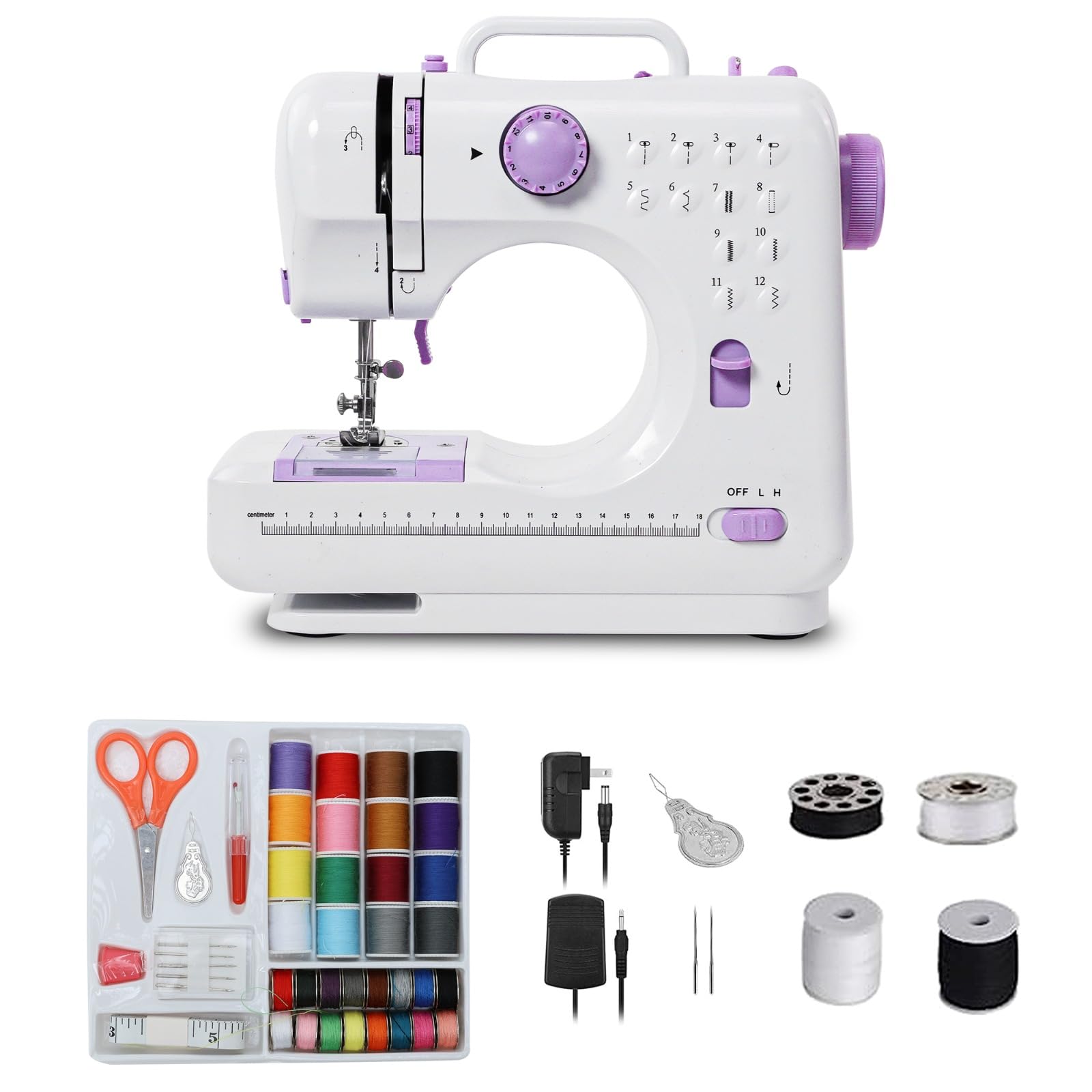 WALLECOM Portable Sewing Machine for Beginners with 12 Stitch Applications, Dual Speed, Reverse Stitch, Foot Pedal and 42 Pcs Sewing Kit - Small Sewing Machine, Easy to Use Electric Mini Sewing