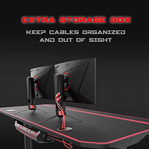 VITESSE Ergonomic Gaming Desk 55 Inch, T Shaped Office PC Computer Desk with Desk Mouse Pad, Gamer Tables with Gaming Handle Rack, Cup Holder Headphone Hook
