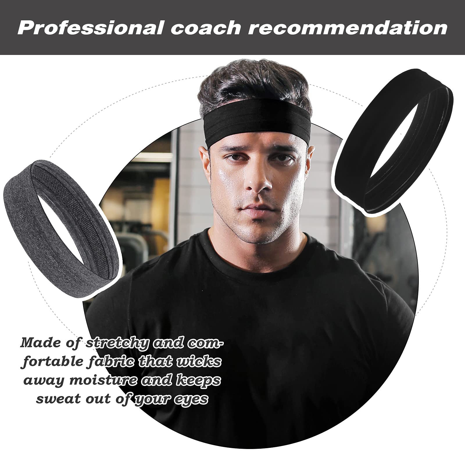 Vsiopy 4 Pack Running Headband for Men Non Slip Workout Sweatbands Adjustable Sports Headbands Moisture Wicking Workout Headbands