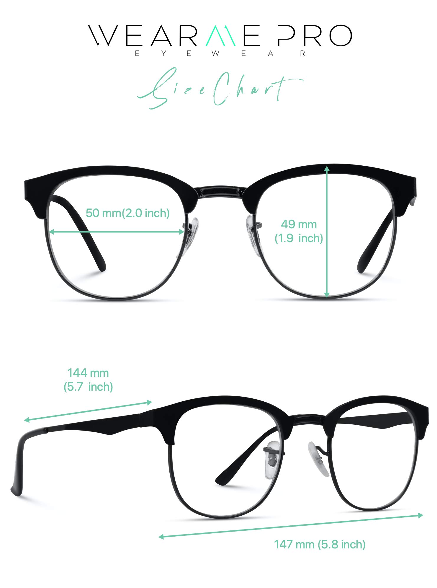 WearMe Pro - Full Metal Frame Modern Half Frame Clear Lens Non-Prescription Glasses