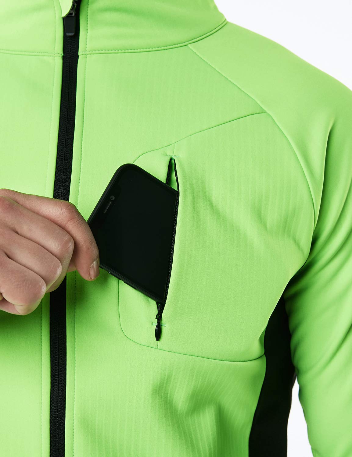TSLA Men's Winter Cycling Jackets, Cold Weather Workout Running Jacket, Warm Thermal Softshell Bike Windbreaker, Cycling Windproof Jacket Neon Green, Medium