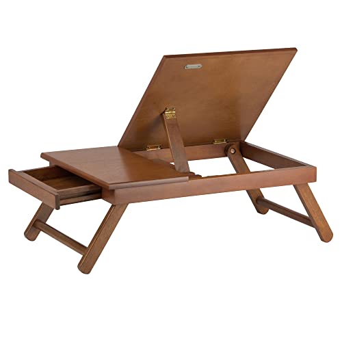 Winsome Anderson, Flip Top with Drawer, Foldable Legs Lap Desk, Teak, 25.37x13.78x8.06