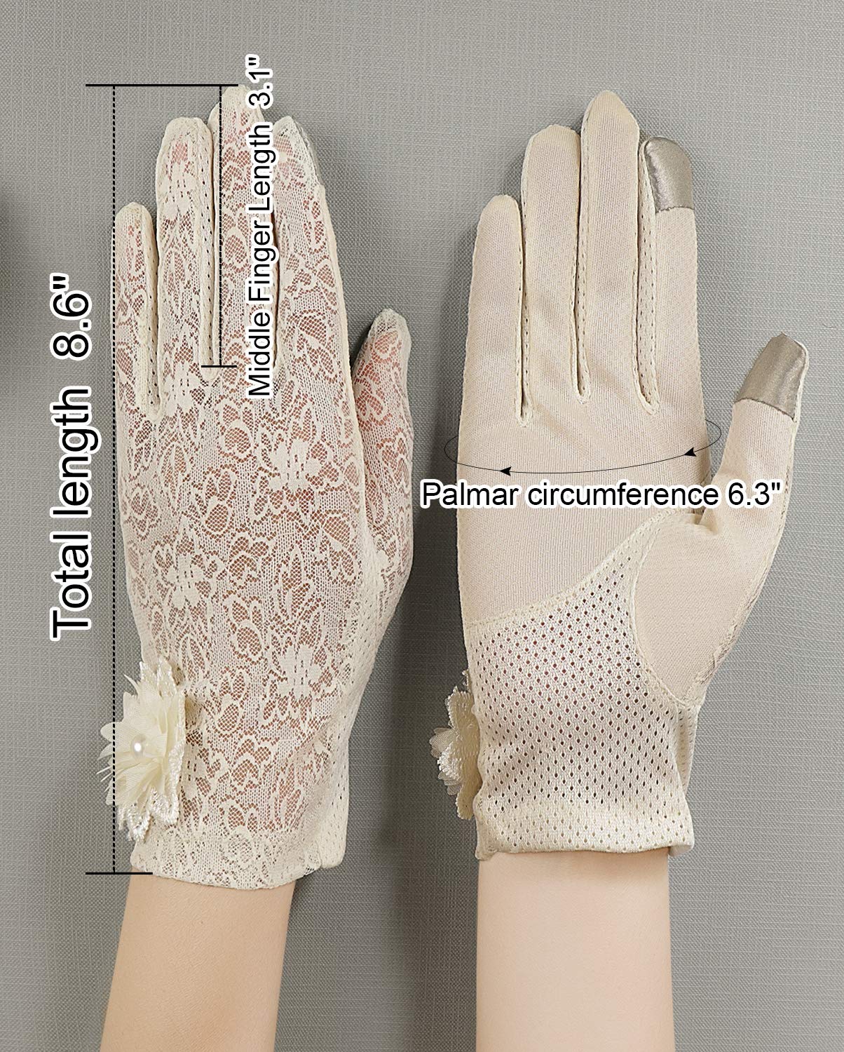 Women's Summer Touch Screen Gloves Lace Anti-skid Outdoor Driving Tea Party Gloves, Beige