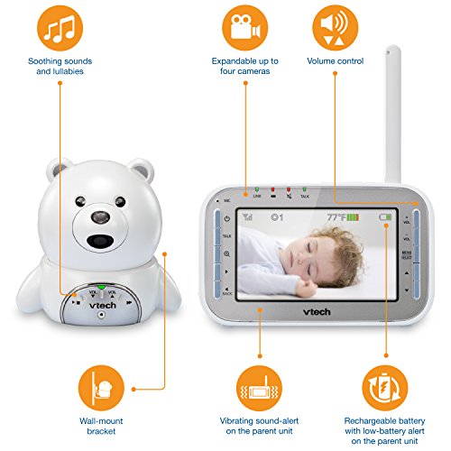 VTech VM346 Bear Video Baby Monitor with Automatic Infrared Night Vision, Soothing Sounds & Lullabies, Temperature Sensor & 1,000 feet of Range