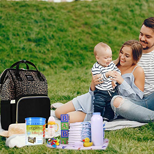 YOUNGFIT Diaper Bag Backpack, Diaper Bags for Baby Girl, Leopard Diaper Backpack Baby Bag
