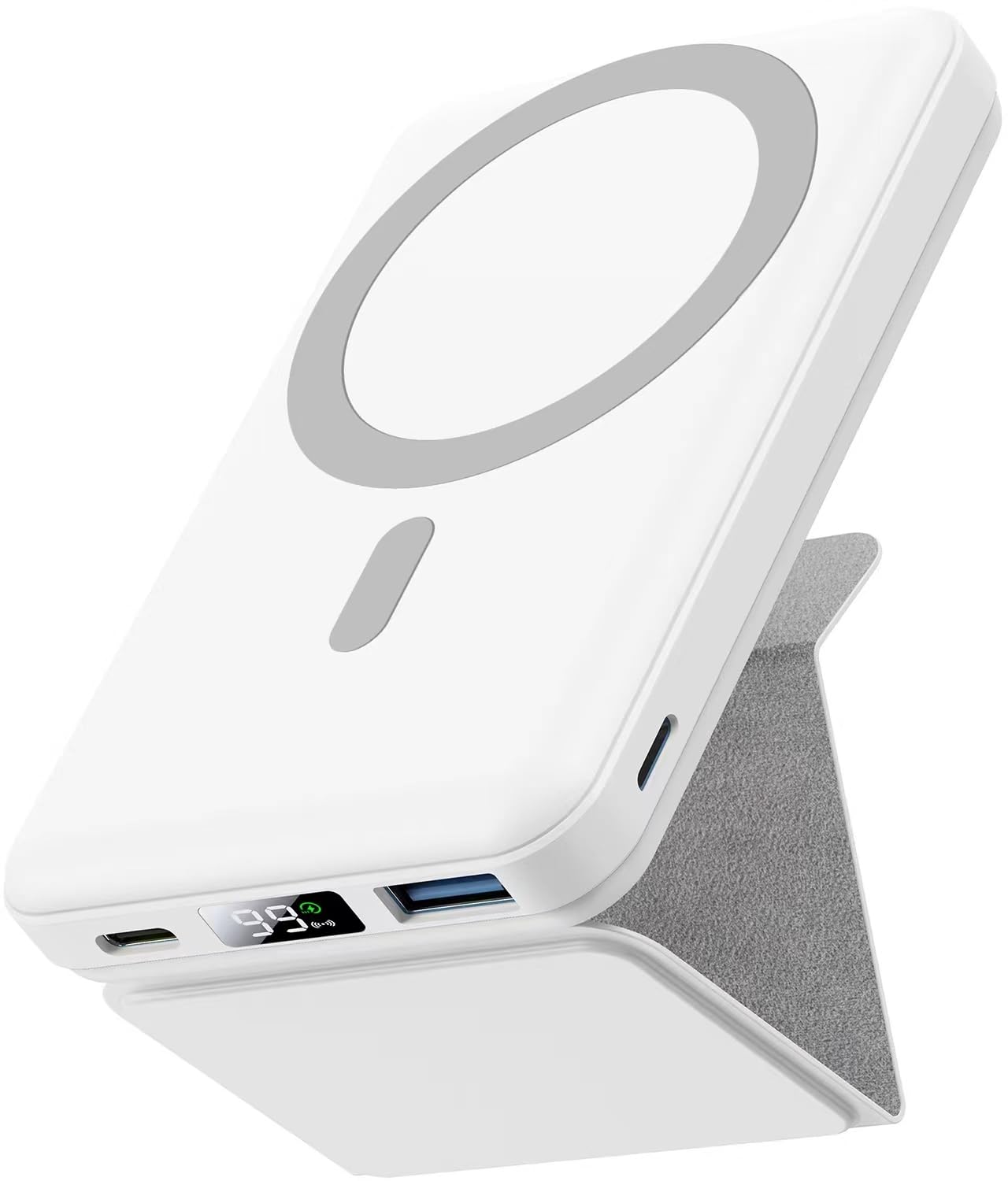 Yiisonger Magnetic Wireless Portable Charger, Foldable 10000mAh Battery Pack with USB-C Cable LED Display, Magnetic Power Bank 22.5W PD Fast Charging for iPhone 15/14/13/12/Pro/Mini/Pro Max(White)