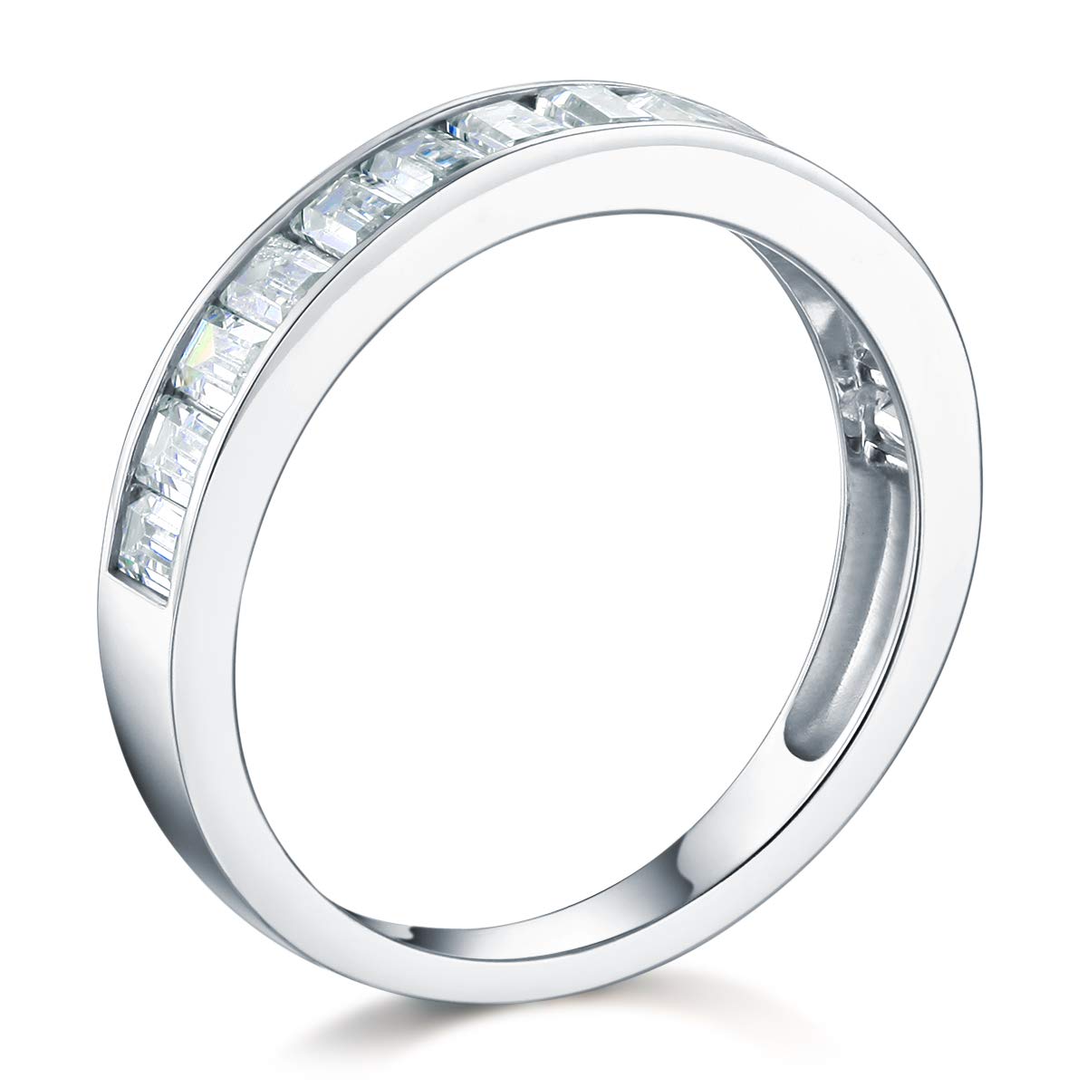 Wellingsale Ladies Solid 14k White Gold Polished CZ Cubic Zirconia Radiant Cut Three 3 Stone Engagement Ring with Side Stones and Wedding Band Bridal Set - Size 8.5