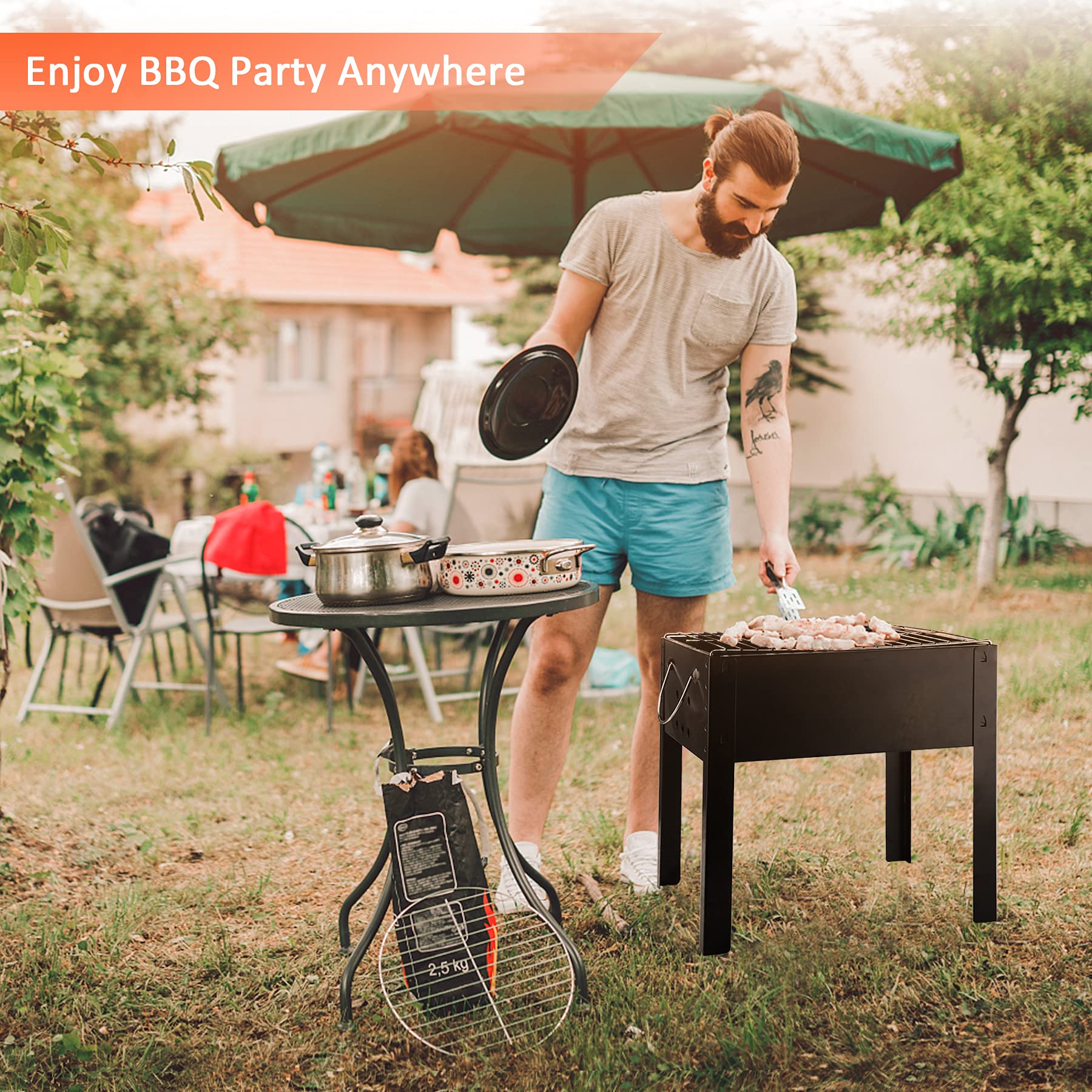 YSSOA 14” Portable Grill Charcoal Barbecue Grill, Small D, Portable Grill,Detachable Grill, Mini Tabletop Camping Grill BBQ, Black