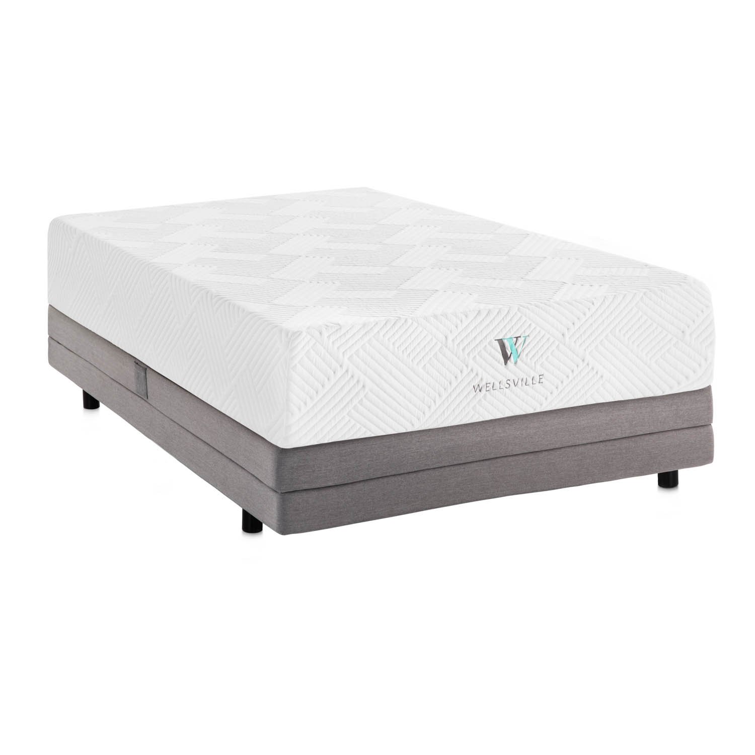 WELLSVILLE 14" Ventilated Luxury Gel Memory Foam Mattress - CertiPUR-US Certified, Twin XL, Grey/White