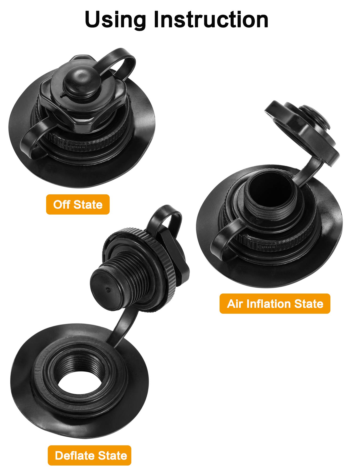 Zhanmai 8 Pieces Boston Valve Replacement Inflatable Boat Air Valve Screw Boston Valve for Rubber Dinghy Raft Kayak Pool Boat Airbeds, Black